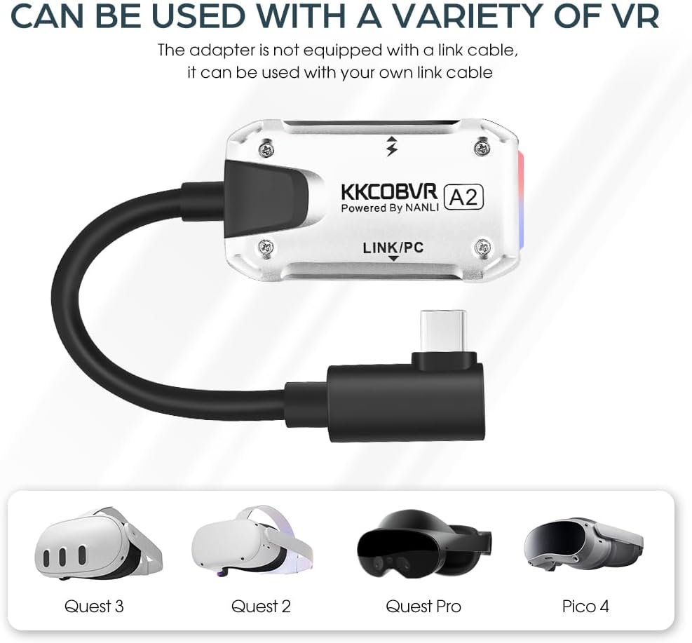 KKCOBVR A2 Link Cable Adapter Compatible with Quest 1/ 2 / Pro/ PICO4 ...